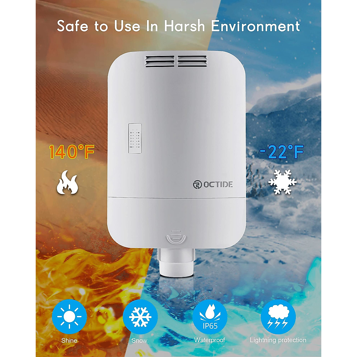 Octide Outdoor Weatherproof PoE Switch, with 4×Gigabit Poe Ports+1×Gigabit Uplink Port+1SFP Slot, All-in-One Box, IEEE802.3af/at, AI Watchdog, Plug&Play, Fan-Less Unmanaged.