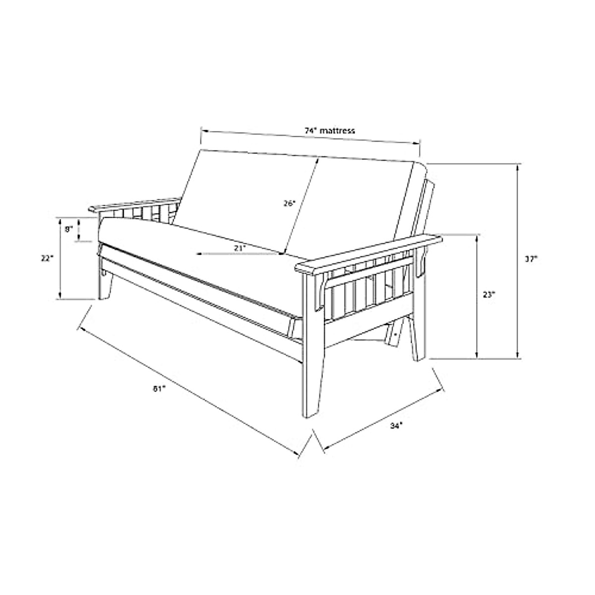 HomeStock Rococo Romance Futon Frame-Rustic Walnut Finish-Suede Peat Mattress-Storage Drawers