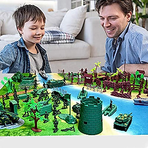 Jumplanma Army Men Military Set 293PCS-Mini Action Figure Play Set with Soldiers, Vehicles,Tanks, Aircrafts & Boats-Pretend Army Base & Military Toy Figurines for Boys