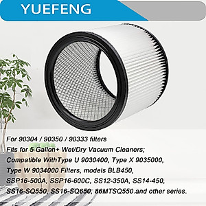 YUEFENG Filter Compatible with Shop-Vac 90350 90304 90333 Replacement fits most Wet/Dry Vacuum Cleaners 5 Gallon and above (2+2+4)