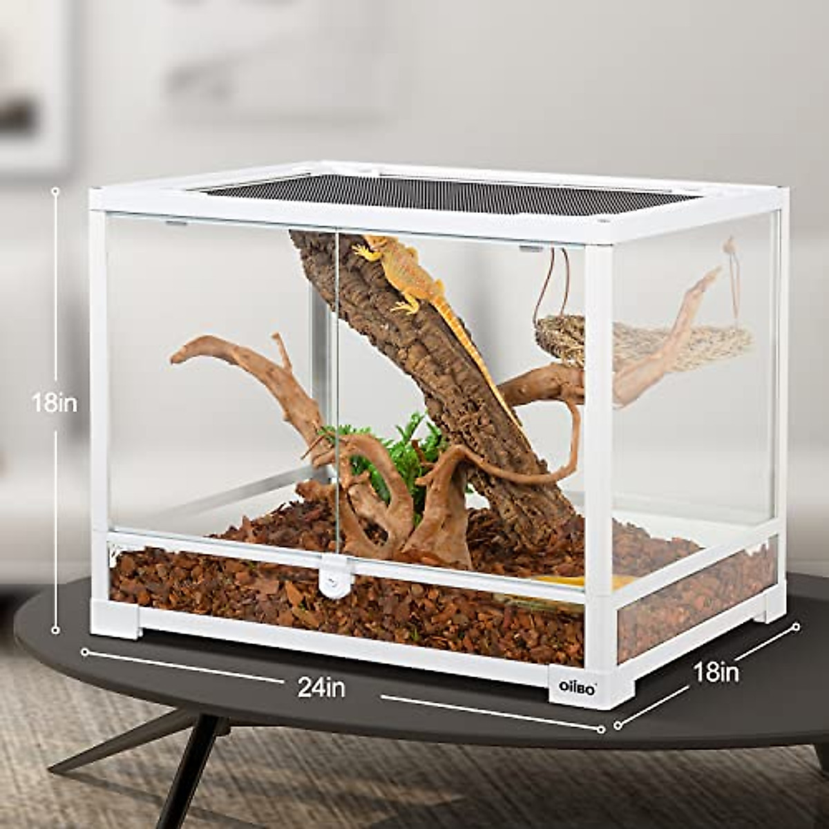 OIIBO 34 Gallon Reptile Tank, 24" x 18" x 18" Front Opening Reptile Terrarium for Reptiles Amphibians Pets, Bearded Dragon Lizard Gecko Snake Tank Reptile Glass Terrariums