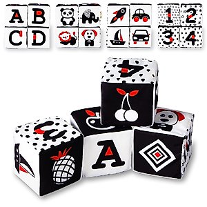 MOMOK Baby Toys 6 to 12 Months Baby Blocks,Soft Building and Stacking Blocks for Toddles 1-3, Black and White High Contrast Baby Infant Toys