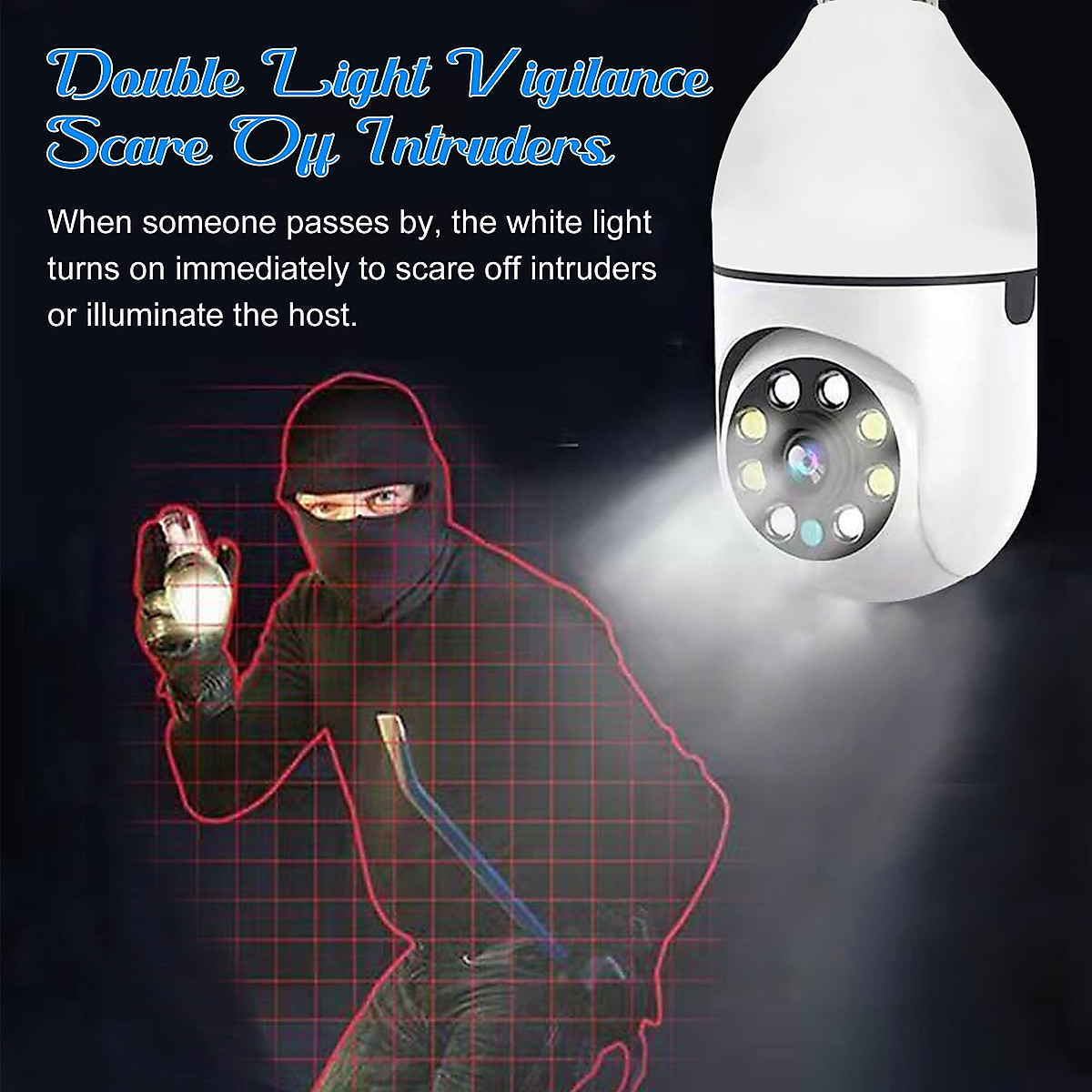 Elytsemoh 1080P Smart Home Surveillance Camera, E27 Bulb Camera, 360 Degree Panoramic Wireless Security PTZ Camera, 2.4GHz WiFi, Night Vision, Two Way Audio, Smart Tracking, Motion Detection