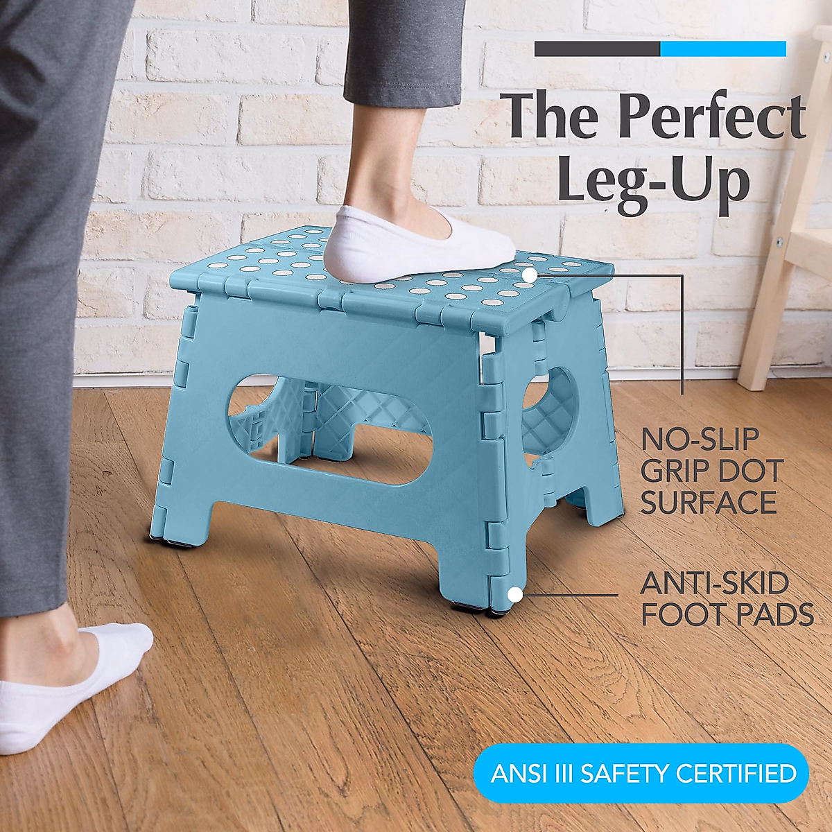 Handy Laundry Folding Lightweight Step Stool is Sturdy Enough to Support Adults and Safe Enough for Kids. Opens Easy with One Flip. Great for Kitchen, Bathroom or Bedroom. (Teal)