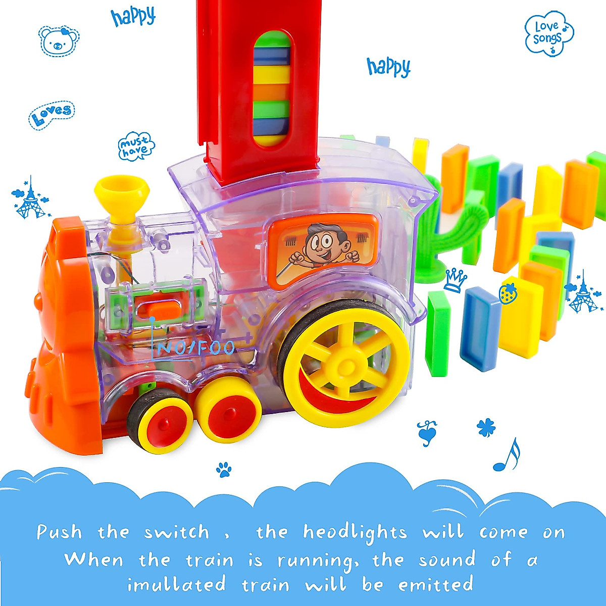 Wellin 260 pcs Blocks Domino Train Toy with Bridge Set Mega Pack Domino Game for 3-12 Years Old Boys Building Blocks Stacking Tile Games (260 pcs Domino Train with Bridge Set)