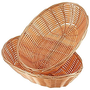 FUNSUEI 18 Pack 9 x 6 x 2.3 Inches Oval Poly Wicker Bread Baskets, Food Serving Baskets, Handmade Woven Pantry Organizer for Storing Bread, Vegetables, Fruits, Snacks and Crafts, Natural