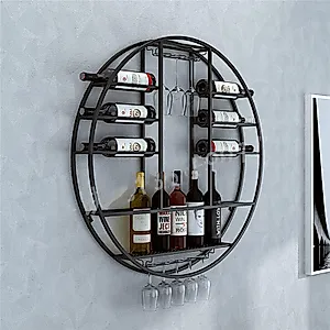 CGF- Mounted Wine Racks 12 Bottle Modern Black Metal Round Wall Mounted Wine Display Rack，Large Capacity Rack，7 Stem Wine Glass Stemware Rack（Gold,Black）
