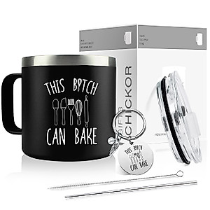 CHICKOR Gifts For Baker, Funny Baking Gifts for Girls, Women Who Love To Bake, Best Friend Bakers Gifts - 14oz Coffee Mug/Tumbler Set With Straw Andg/Baking Keychain