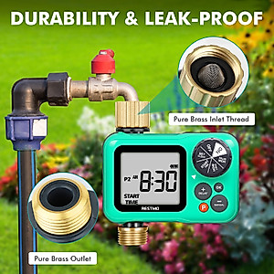 RESTMO Sprinkler Timer with Brass Inlet & Outlet, 3 Separate Programs Hose Timer, Programmable Water Timer for Garden Hose, Manual | Rain Delay | Automatic Watering System for Drip Irrigation and Lawn