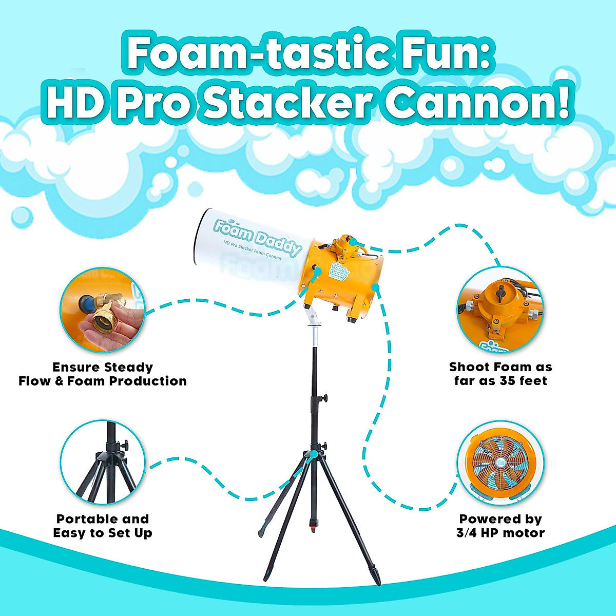 HD Pro Stacker Foam Cannon - Shoots Up to 30ft for Sky-High, Show-Stopping Foam Effects - Foam Machine Perfect for Large Scale Events, Festivals & Professional Entertainment Venues