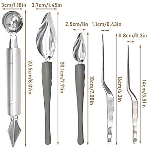 5 Pieces Culinary Drawing Decorating Spoon Set, Drizzle Spoons, Cooking Tweezers and Melon Baller Spoon, Professional Chef Tool for Decorating Plates