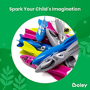 Boley Dive Torpedo Swim Toys - 12 Pack Sinking Pool Toys for Kids - Colorful Shark, Whale, Fish Diving Torpedoes - Summer Water Games, Bath Time Fun, Pool Diving Toy Set