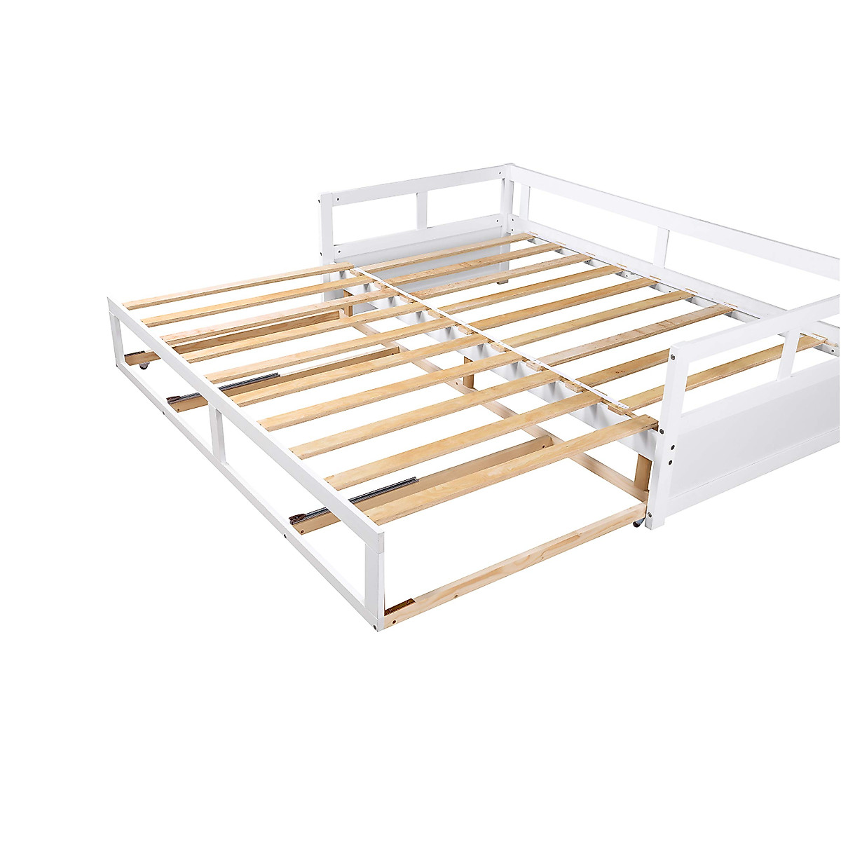Wooden Daybed Extendable Bed, Twin to King Daybed Frame with Trundle Bed and 2 Storage Drawers, Sofa Bed for Bedroom Living Room (White)