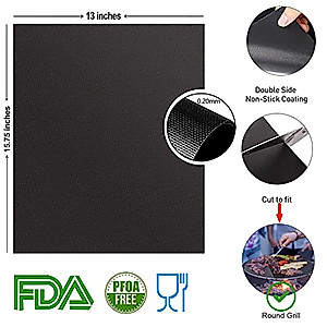 NEWKITCHEN Grill Mats for Outdoor Grill, Set of 6 Nonstick Grill Mat Reusable and Easy to Clean - Works on Gas, Charcoal, Electric Grill and More - 15.75 x 13 Inch