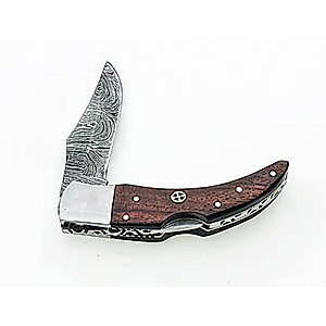 ONEHOPE BLADES Damascus Steel Pocket Folding Knife Handmade Premium Quality Knives 7'' Small Pocket Knife for Outdoor, Camping, Hiking Back Lock Blade Made of Authentic Damascus Steel (Brown) (Brown)