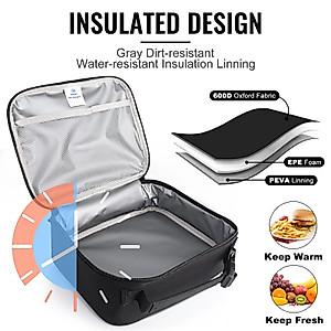 Genteen Insulated Lunch Bag, Lunch Box Kids Double Zipper Kids Lunch Bag,Durable Soft Bag & Freezable Lunch Bag Black Lunch Bag for Boys Mens Reusable Lunch Bag for School,Work,Outdoor