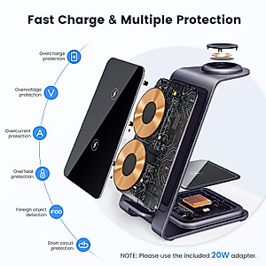 3 in 1 Wireless Charging Station, LEKOYE Aluminum Alloy Wireless Charger for Samsung S23 S22 S21/Z Flip/Z Fold, Fast Wireless Charging Stand for Multiple Devices Galaxy Watch & Galaxy Buds - Gray
