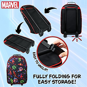 Marvel Kids Suitcase for Boys Foldable Trolley Hand Luggage Bag Carry On Avengers Travel Bag with Wheels Cabin Bag Wheeled Bag with Handle Spiderman Trolley Suitcase Boys (Multicolor Avengers)