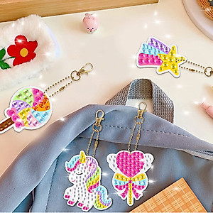 kungerlly 15 PCS Arts and Crafts GEM Keychains for Kids Ages 8-12,Diamond Painting Keychains Kits by Number,Mosaic Toys and Gifts for Girls Ages 3-5 4-6 6-8 (Unicorn Donut Set)