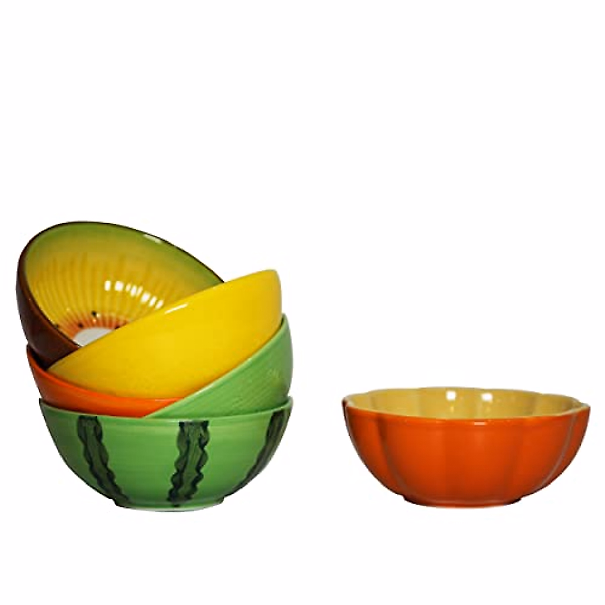 RUIBOER Porcelain Bowls Set, 5 Inch 8.5oz set of 6 Ceramic Cereal Bowls, Fruit Style Bowls for C