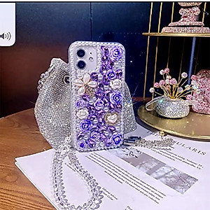 Threesee for Galaxy S9 Plus Bling Glitter Flowers Case,Luxury Crystal Rhinestone Pearl Cover Shiny Diamond Women Girls Kids Floristic Phone Case for Samsung Galaxy S9 Plus