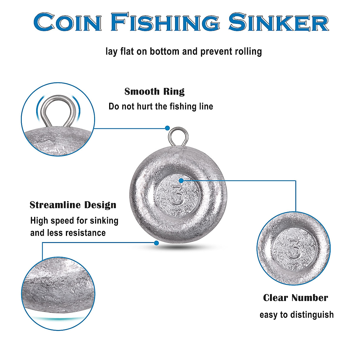 Disc Sinkers Fishing Weights Coin Fishing Sinker Weights Saltwater Surf Fishing Weights Catfishing Gear Tackle for Drifting Trolling Bottom Fishing Saltwater 1oz 2oz 3oz 4oz 5oz 6oz 8oz (3oz, 5pcs)