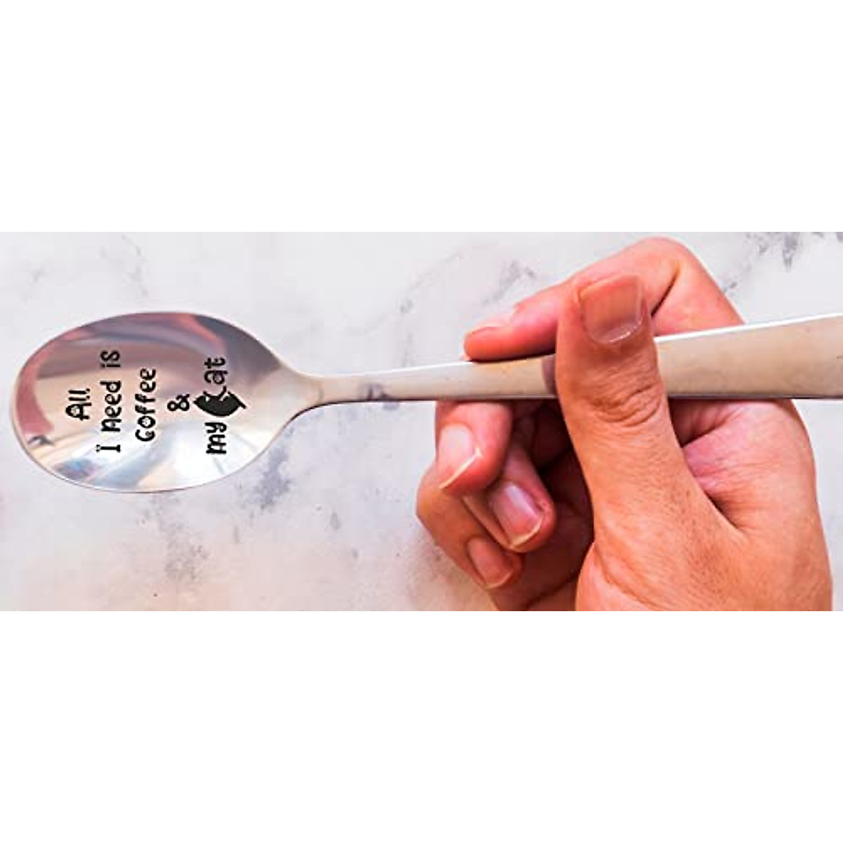 Weefair All I Need Is Coffee And My Cat Engraved Spoon | Cat Lovers Gift For Men Women | Gifts for Teen Girl Boy | Friends | Birthday Christmas Gift For Pet Lover | Pet Owner Gift 7 In Spoon, Silver
