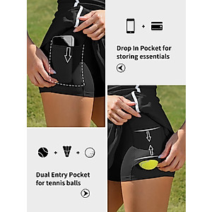 ATTRACO Tennis Outfits for Women with Shorts Pockets Contrast Binding Workout Dresses Black S