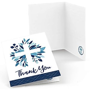 Big Dot of Happiness Blue Elegant Cross - Boy Religious Party Thank You Cards (8 count)