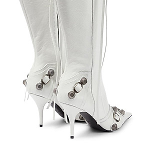 Vertundy Women's Knee High Boots - Pointed Toe Stiletto Heel Zipper Long Boot Rivet Slim Tassel Dress Boot for Lady Sexy