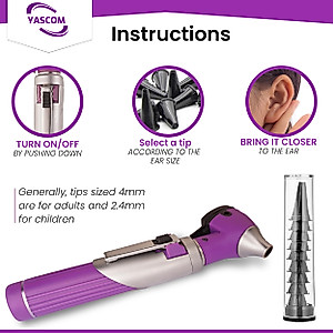 YASCOM Otoscope Professional Diagnostic Ear Otoscope with Light Pocket Size Ear Infection Checker with 10x Specula & Case, Ear Otoscope for Doctors, Nurses, & Students