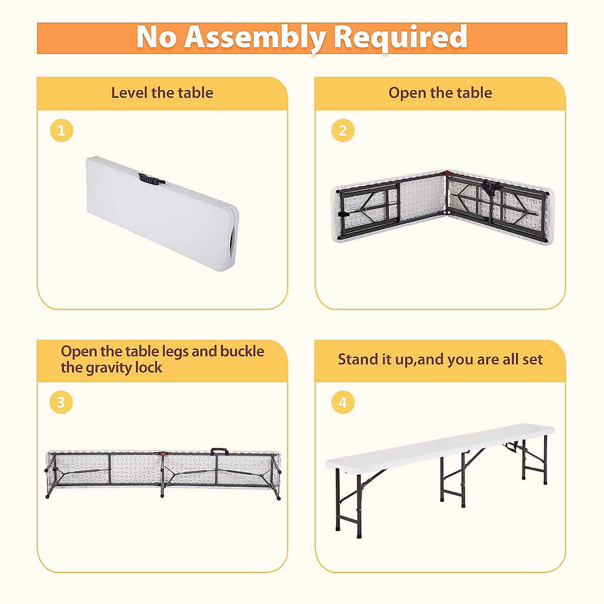 FDW 6FT Bench Chair Plastic Folding Bench Plastic Portable Outdoor Bench Garden Bench with Carrying Handle and Lock for Camping Picnic Party Dining 2 Pack White