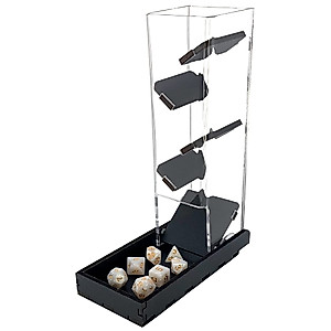 C4Labs Dice Tower & Tray | Clear with Wooden Paddles | Watch The Dice Decide (Black)