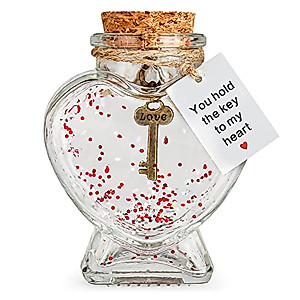 You Hold the Key to My Heart Romantic Bottle, Heart Decorative Bottle Gifts for Boyfriend or Girlfriend Valentine's Day Anniversary ，Wish Jar with Tiny Card Present Box Gift for Wife or Husband.