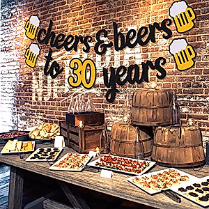 Cheers 30 Years Banner 30th Birthday Decorations for Men Women Him Her 30s Happy Birthday Theme Wedding Anniversary Party Supplies Black Sparkle Decorations Pre-strung