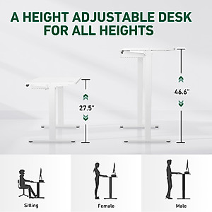 FEZIBO 55 x 24 Inches Standing Desk with Drawer, Adjustable Height Electric Stand up Desk with Storage, Sit Stand Home Office Desk, Ergonomic Computer Desk, White