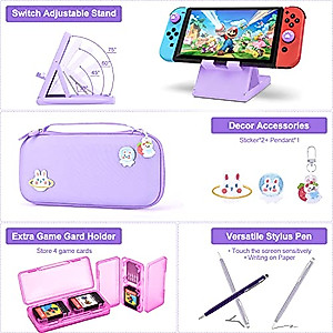 innoAura Switch Case for NS Switch 19 in 1 Switch Accessories Bundle with Switch Carrying Case, Switch Game Case, Switch Screen Protector, Switch Stand, Switch Thumb Grips (Purple)