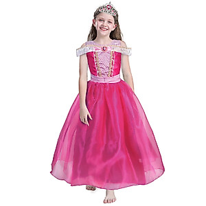 TSIZFXI Princess Costume Little Girls Pink Princess Dress Up Clothes Halloween Outfit with Accessorries 3-8Years(7-8Y/150cm,Pink)