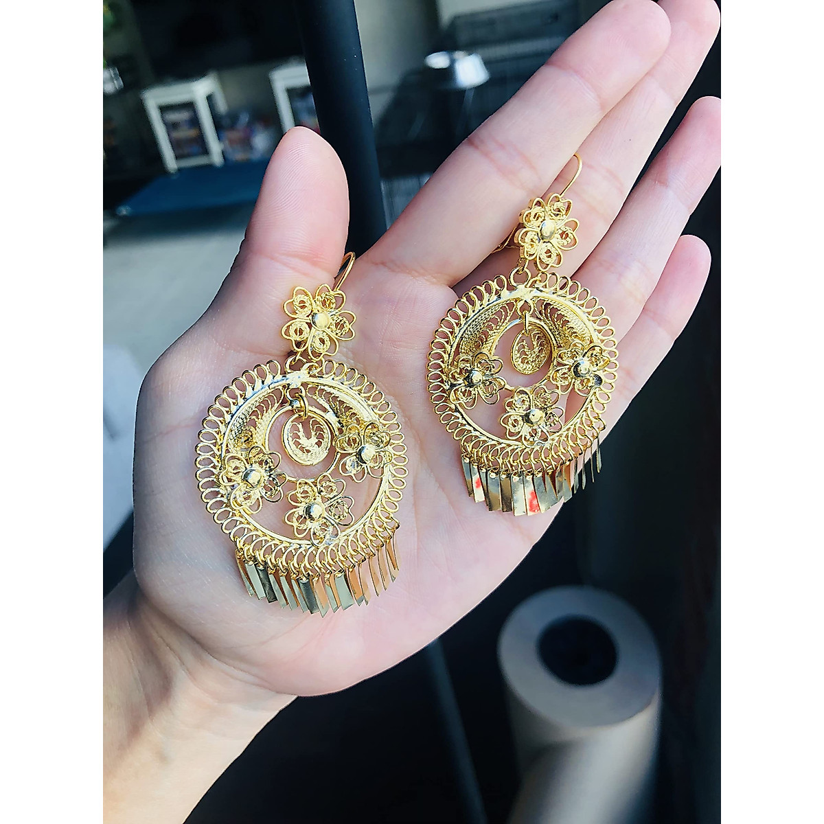 Folklorico Earrings, 3-Flowers (Medium) Size, Day of the Dead, Mexican Earrings