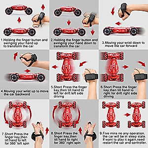 LOOZIX Upgraded Hand Gesture Sensing RC Stunt Car with Lights Music, Spray Fog Steam Gesture RC Car Remote Controll Transformed Vehicle 360° Spins All Terrains Monster Truck for Boys Kids