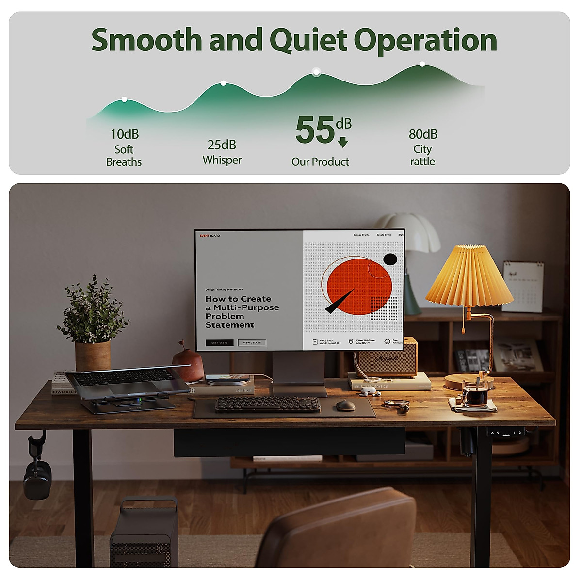 Agilestic Adjustable Height Electric Standing Desk with Storage Wooden Drawer, 55 x 24 Inches Stand Up Home Office Computer Gaming Table for Work Office Home, Rustic Brown