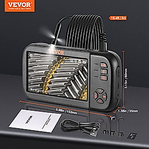 VEVOR Borescope Triple Lens Endoscope Camera with Light, 4.5" Screen 1080P Inspection Camera with 10 LED Light, IP67 Waterproof Drain Snake Camera for Auto, Plumbing(16.5FT Cable, 32GB Card)