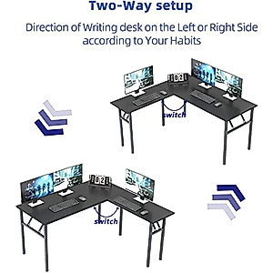 L Shaped Desk, Folding Computer Tables,55"x 55"Computer Corner Desk, Home Gaming Desk, Office Writing Workstation, Space-Saving, Easy to Assemble,Black