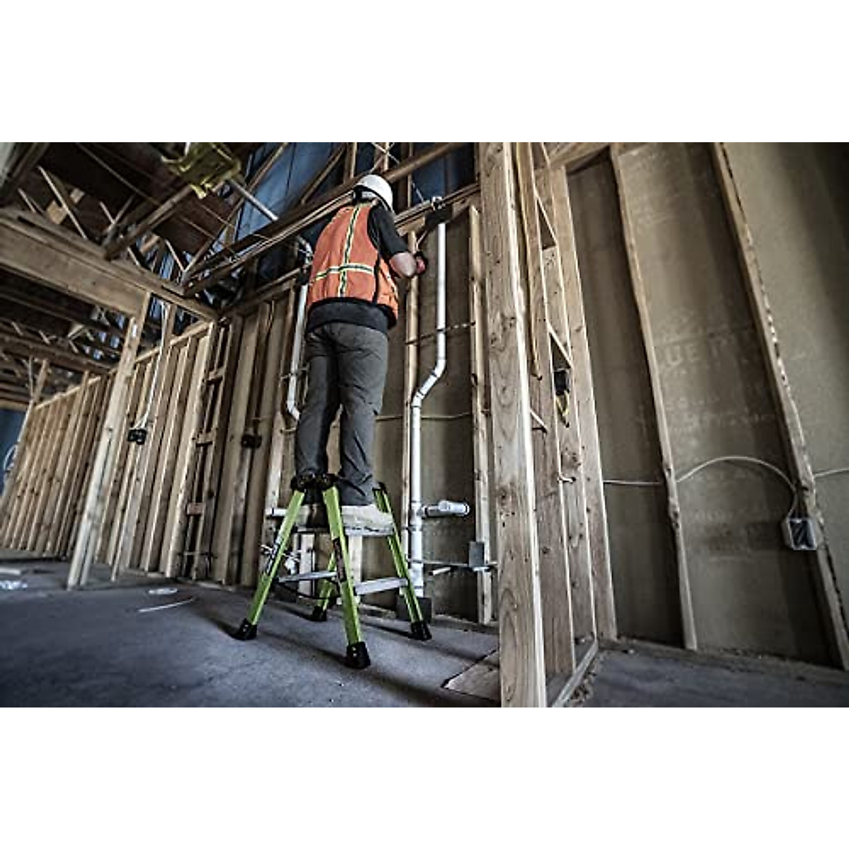 Little Giant Ladders, Sure Step, 3-Step, Double-Sided Step Stool, Fiberglass, (11953), Type 1AA, 375 lbs Weight Rating, Hi-viz Green