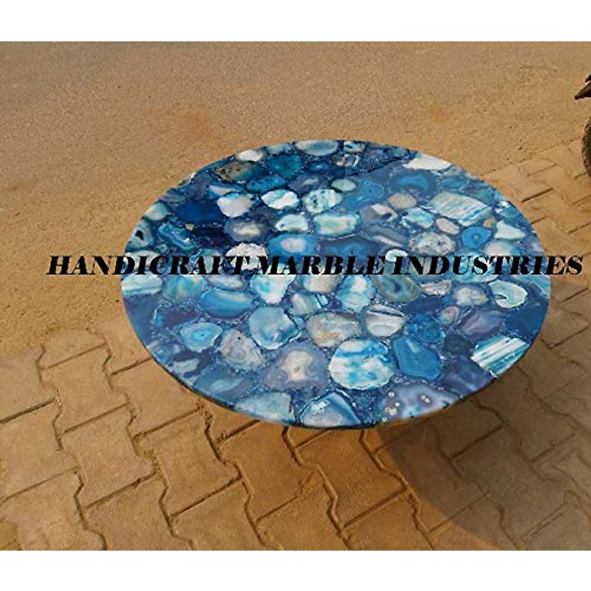 18" Inch Blue Agate Round Coffee Table, Agate Table, Stone Coffee Table, Agate Table Top, Agate Coffee Table, Agate Side Table Home Decor