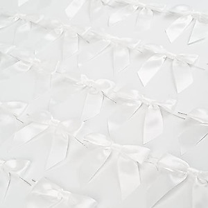 AIMUDI White Satin Ribbon Twist Tie Bows 3.5" Pretied Bows Premade Craft Bows for Treat Bags Cake Pop Gift Wrapping Basket Wedding Favors Cookie Candy Bagging Baby Shower - 50 Counts