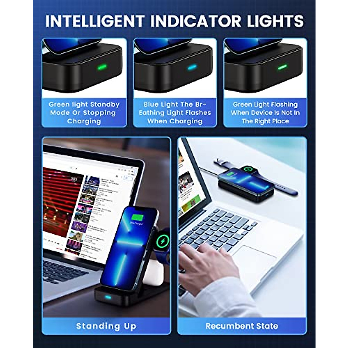 Wireless Charger, PEXXUS Portable 3 in 1 Wireless Charging Station for Multiple Devices,for iPhone 14 13 12 11 pro max XS 8,Samsung Galaxy, Apple Watch Charging Stand, Airpods 2 3 Pro Charger