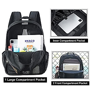 Clearworld Heavy Duty Mesh Backpack, Semi-Transparent Mesh College Backpack with Padded Shoulder Straps, Lightweight Casual Daypacks for Beach Gym Travel