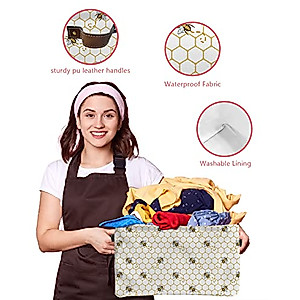 Bee Storage Baskets for Shelves Storage Bins for Organizing Waterproof Shelf Basket for Home Nursery Toys Clothes Towels Cubes Closet Organizers, Bee Pattern on Yellow Beehive Background
