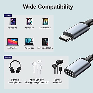 USB C to Lightning Audio Adapter Cable, USB Type C Male to Lightning Female Headphones Cable Converter Fit with iPad Pro 2020/2021, Galaxy S23 S22 S21, Pixel 7 6 5XL 4XL 3, MacBook (Not for Charging)